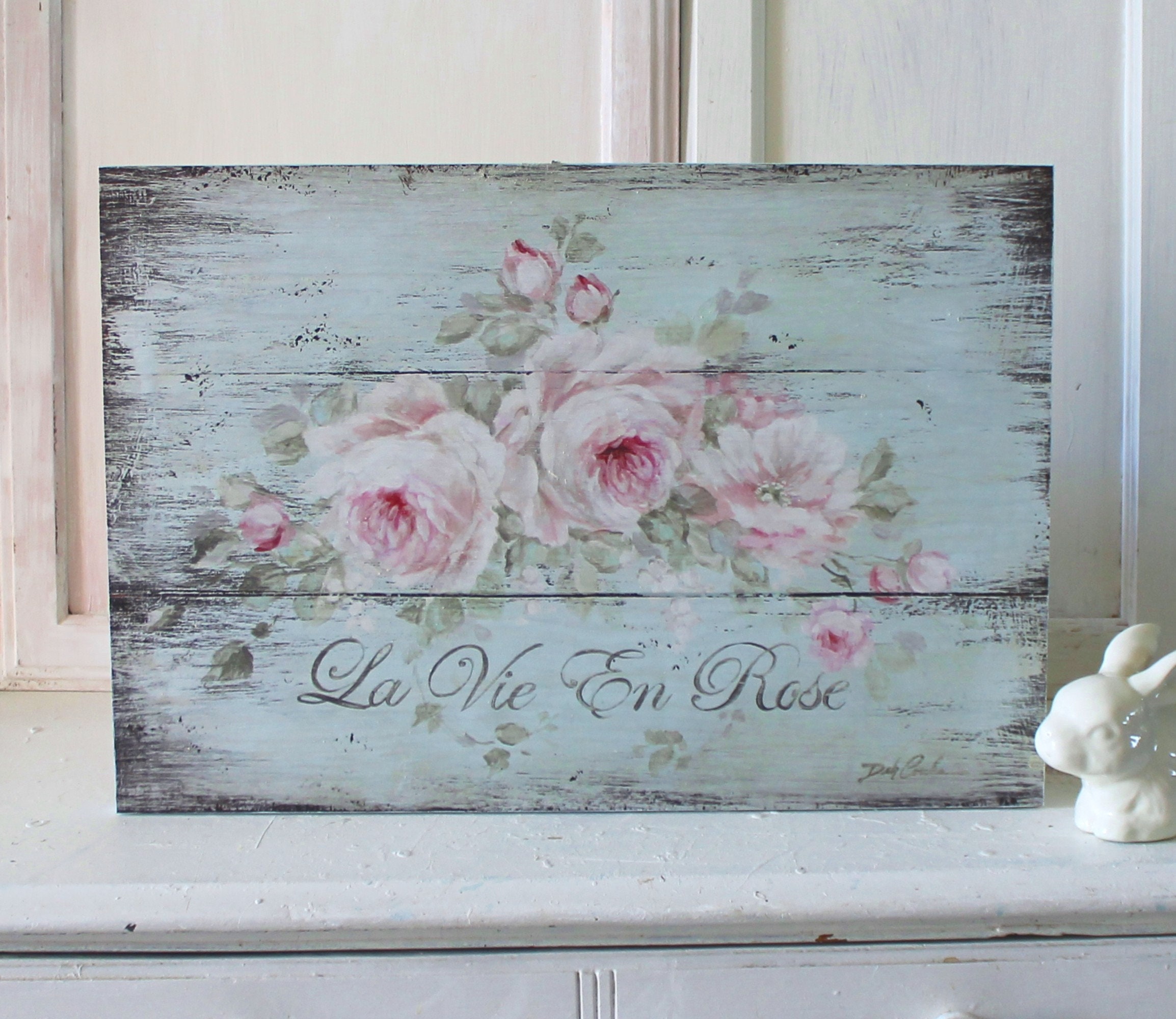 French Saying Roses Sign Pink La Ve En Rose Vintage Style by - Etsy
