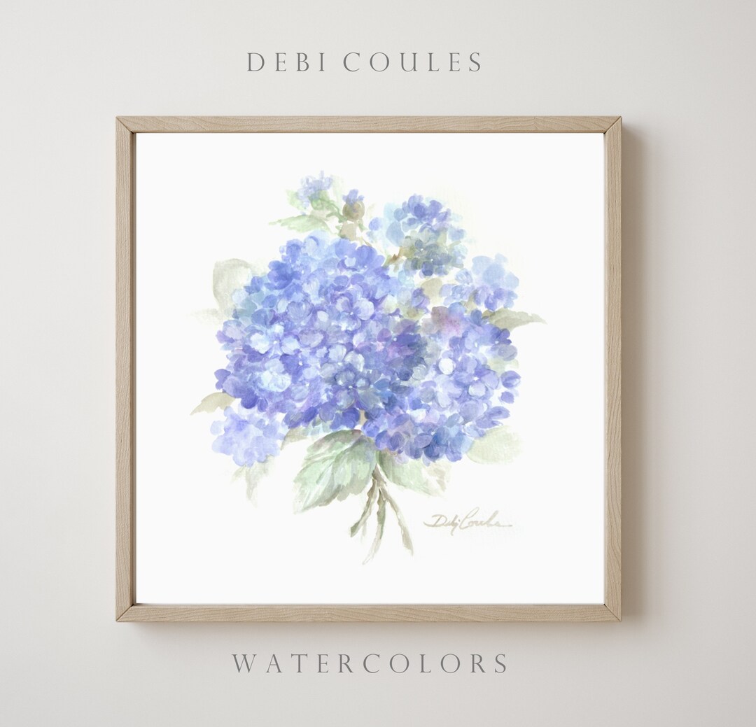 Blue Hydrangeas Watercolor Print: Modern Farmhouse Floral Art by Debi ...