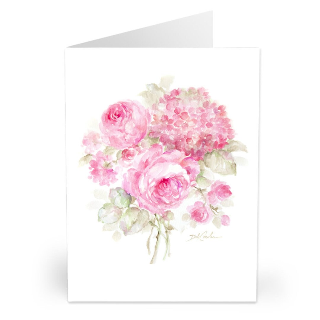 Shabby Chic Roses and Hydrangeas Notecards Heavy Stock Original Debi ...