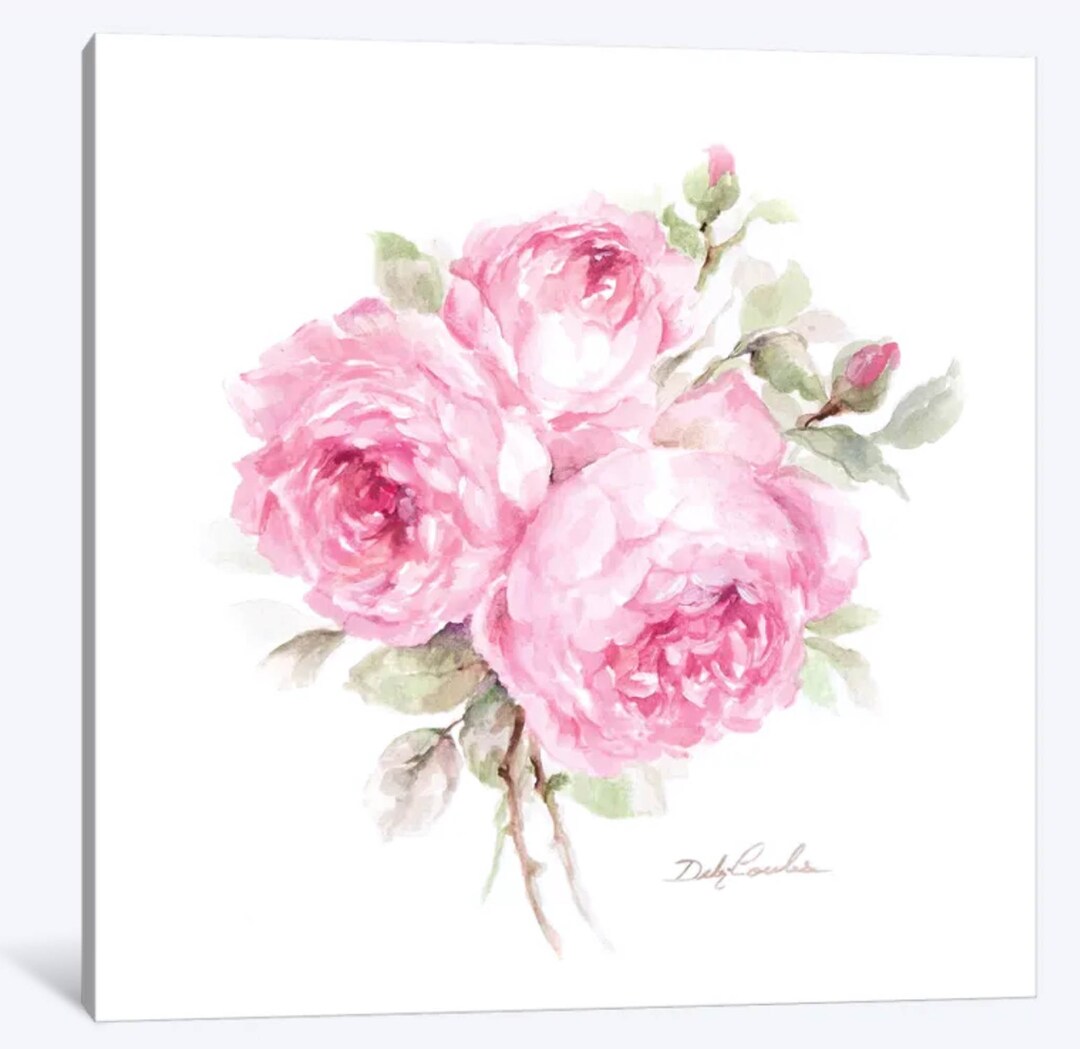 Shabby Chic Pink English Roses Fine Art Watercolor Canvas Print Floral ...