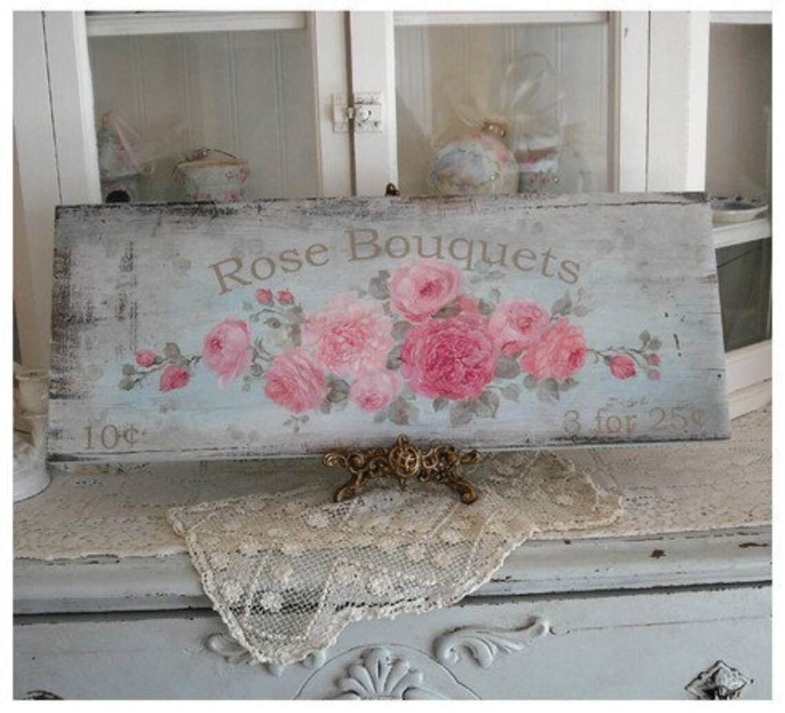 Shabby Chic Roses Wood Print Sign Flower Wall Art Romantic - Etsy