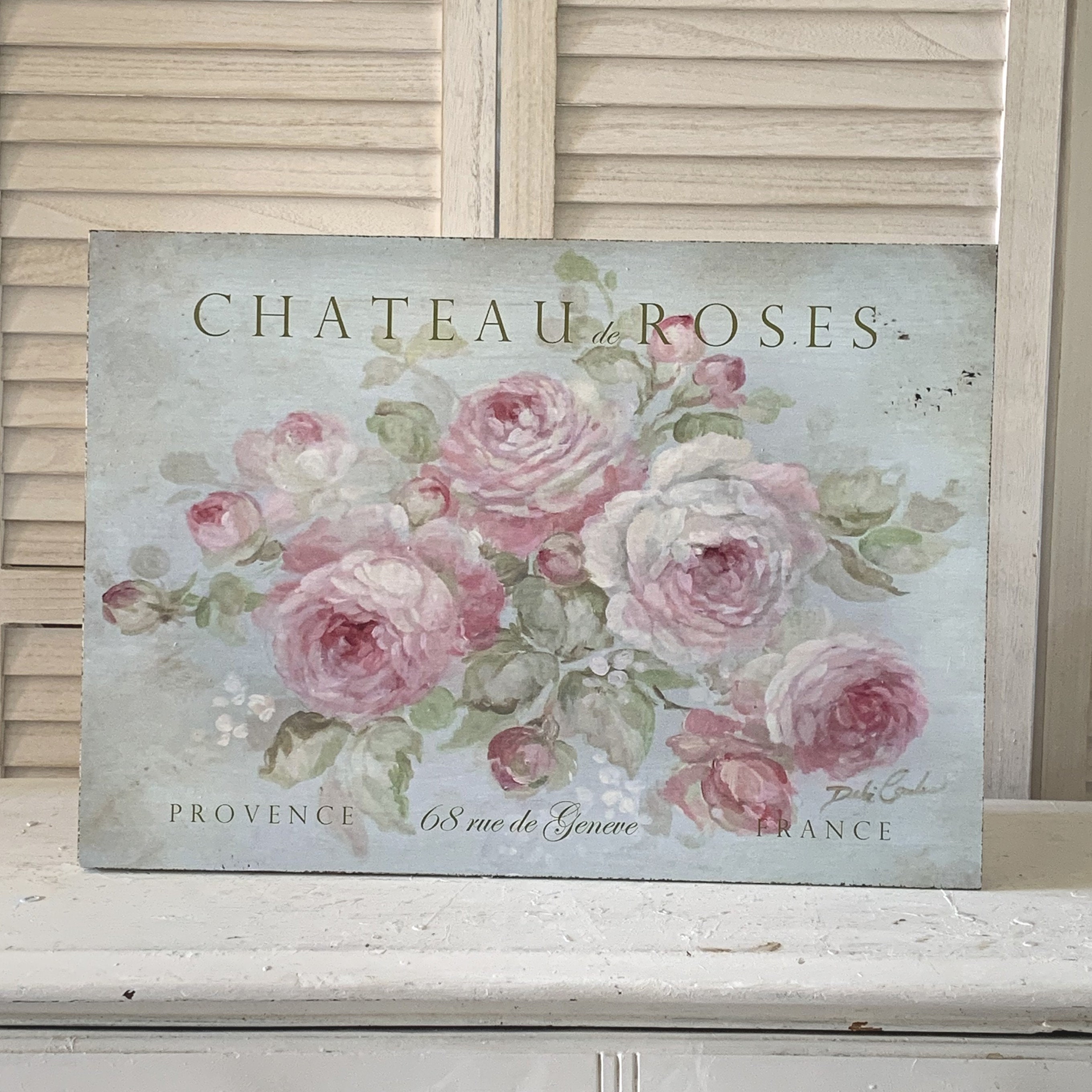 Shabby Chic French Chateau De Roses Pink Rose Sign Wood Wall - Etsy