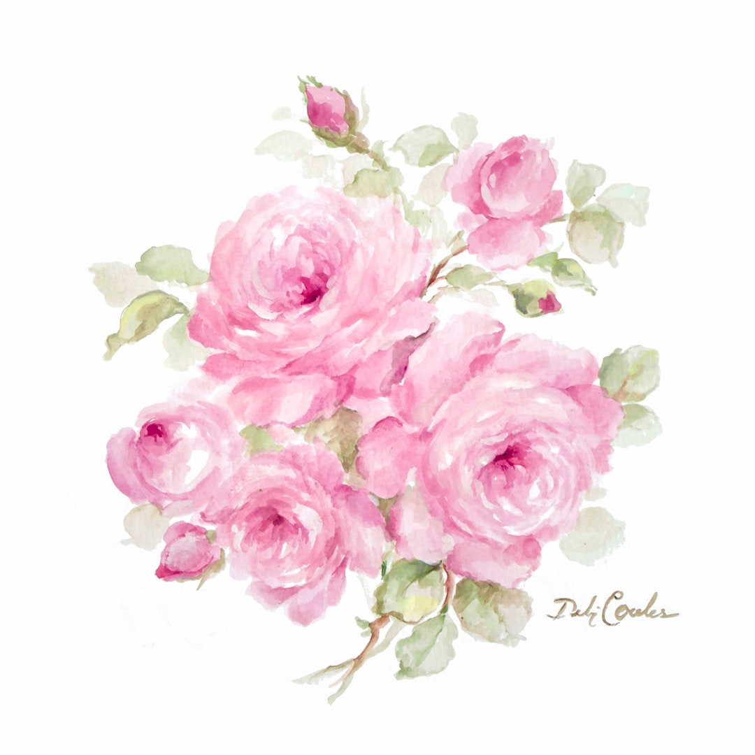 Shabby Chic Pink Roses Wall Art Watercolor Fine Art Print by - Etsy