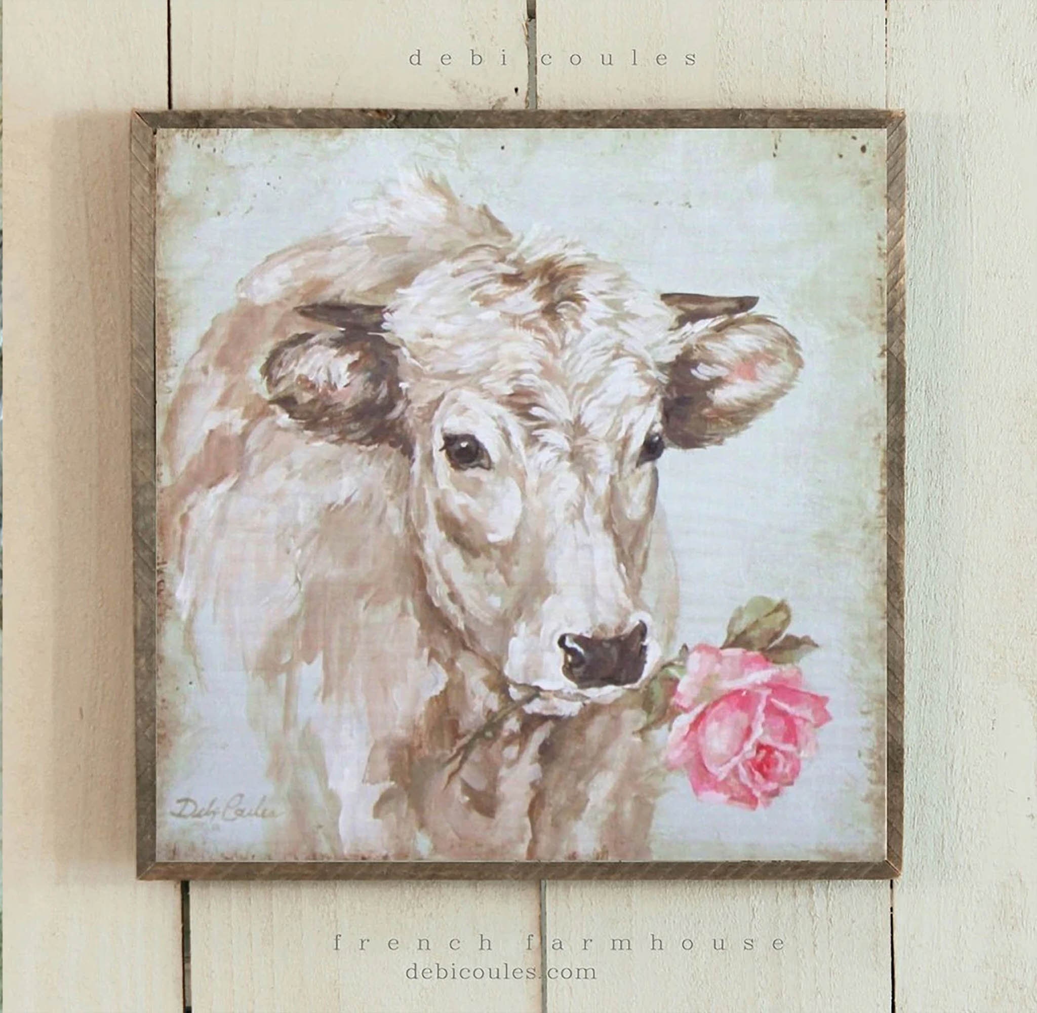Shabby Chic French Cow Pink Rose Rustic Framed Wood Rustic | Etsy
