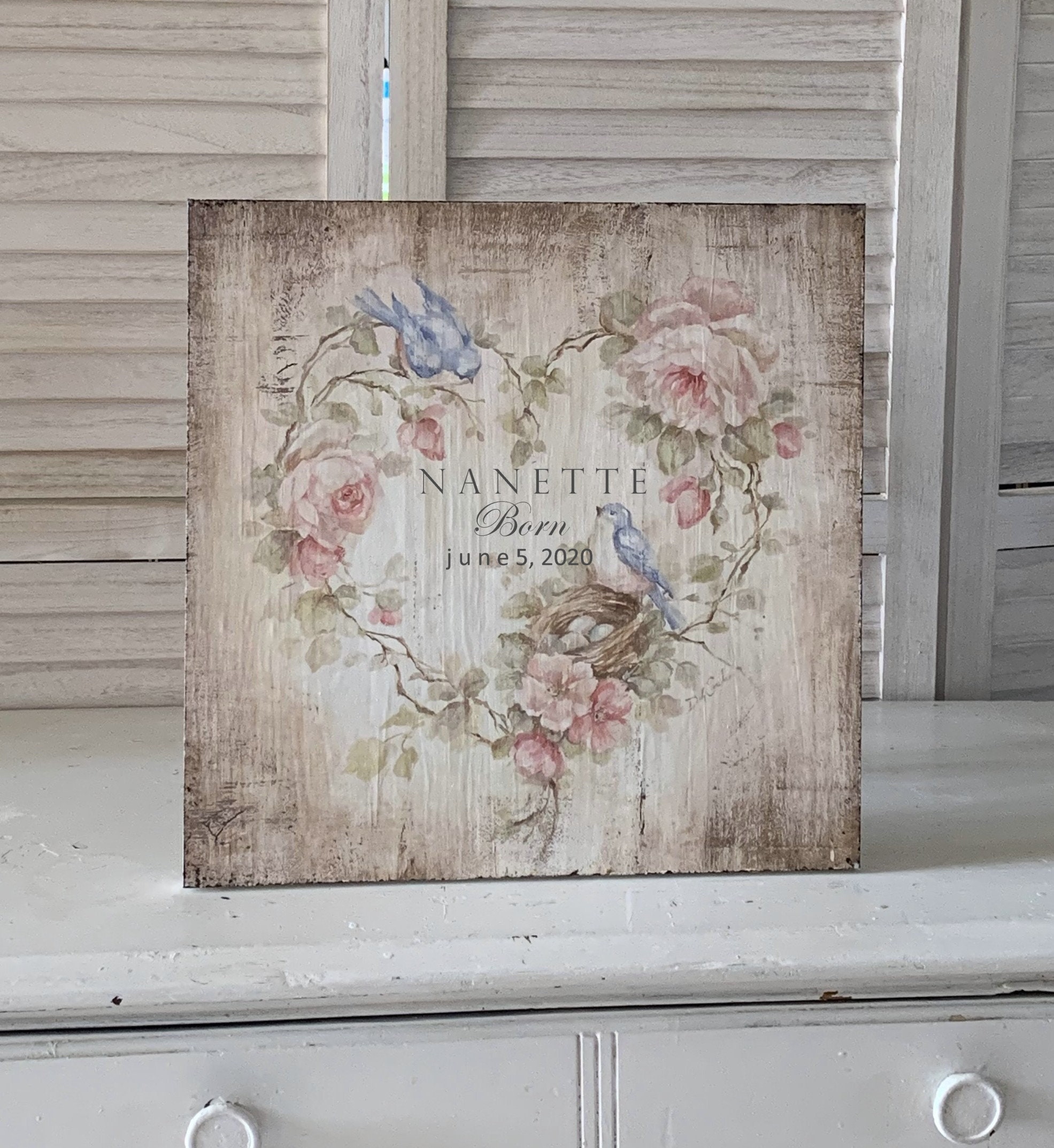 Shabby Chic Personalized Wood Sign Bluebirds Roses Wood Shabby - Etsy