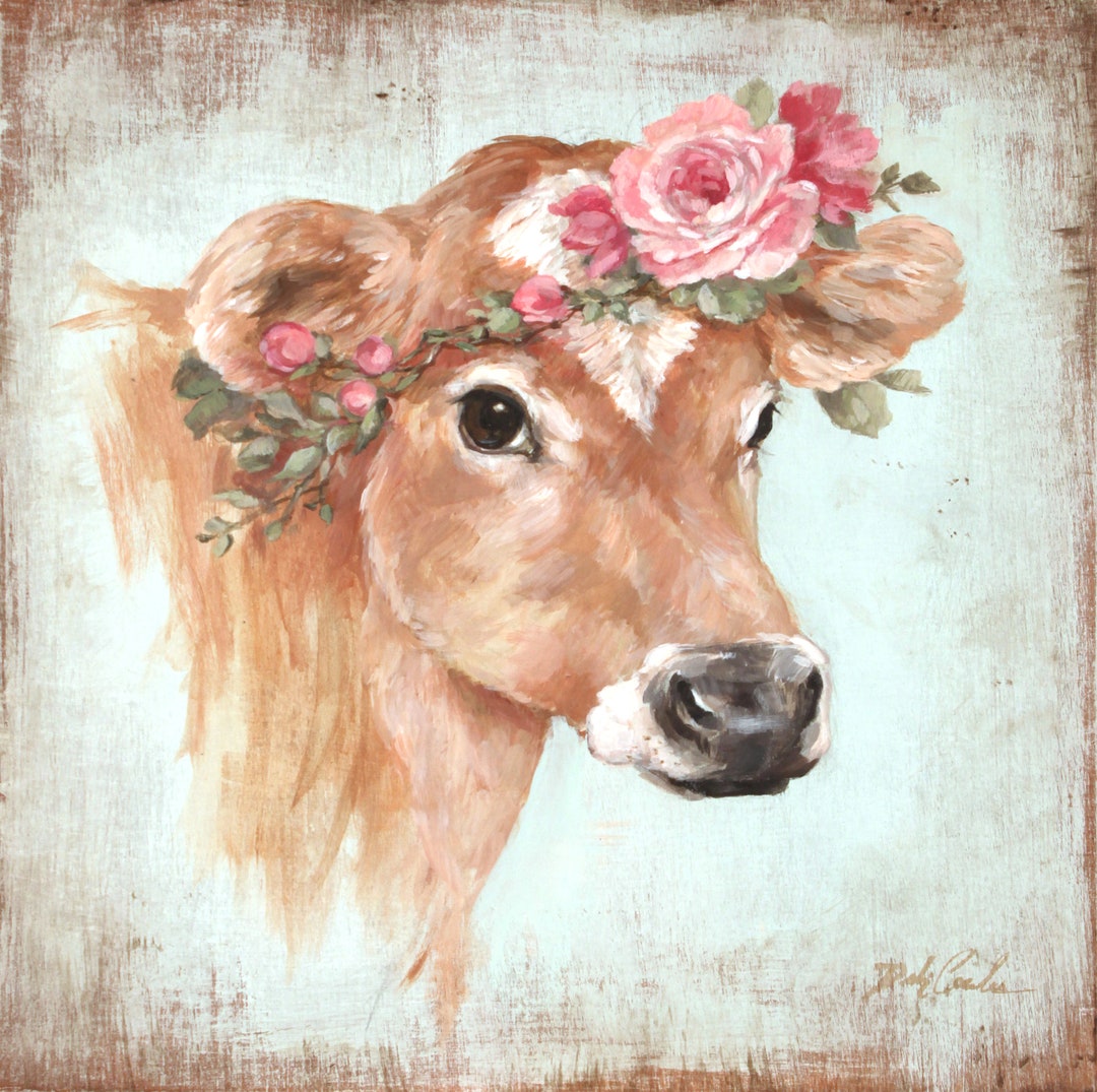 Modern Farmhouse Rosie Cow With Rose Crown Fine Art Canvas/paper Print ...