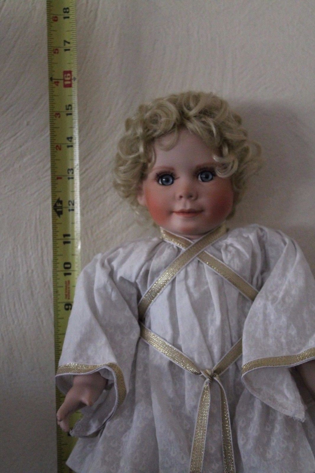 Porcelain Collectible Christmas Doll by Jan Garnett 1994 Blond Curly ...