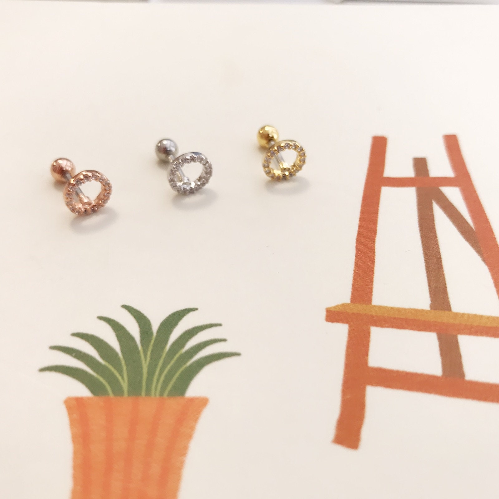 CZ Circle Piercing/cartilage Earring/cz Stud Ear | Etsy