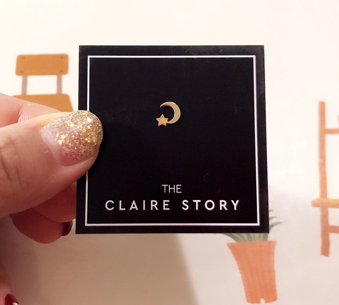 14K Solid Gold Moon & Star Piercing: Tragus Helix Earring - Etsy