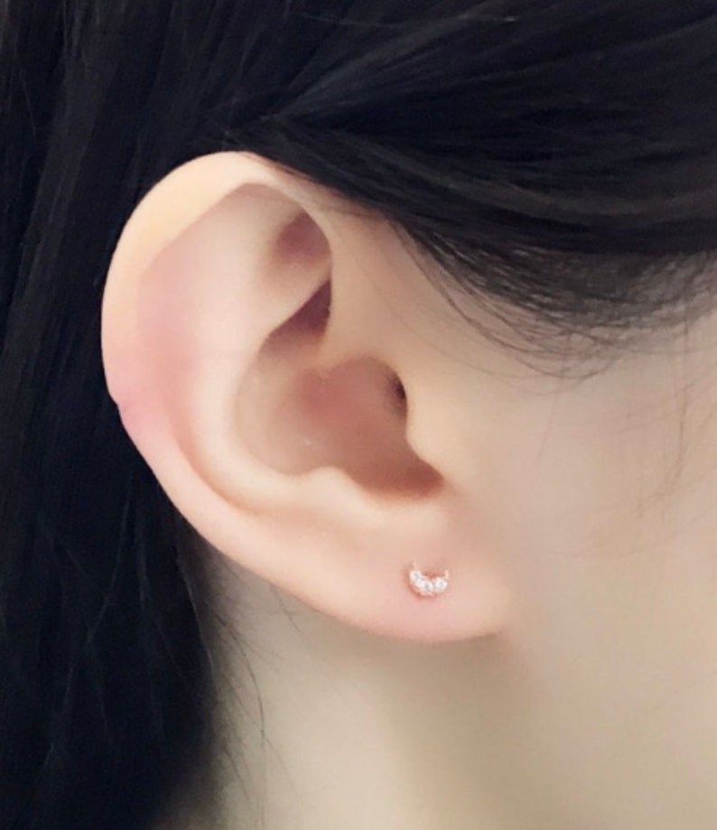 14K Gold CZ Crescent Piercing: Tragus, Helix, Conch Stud - Etsy