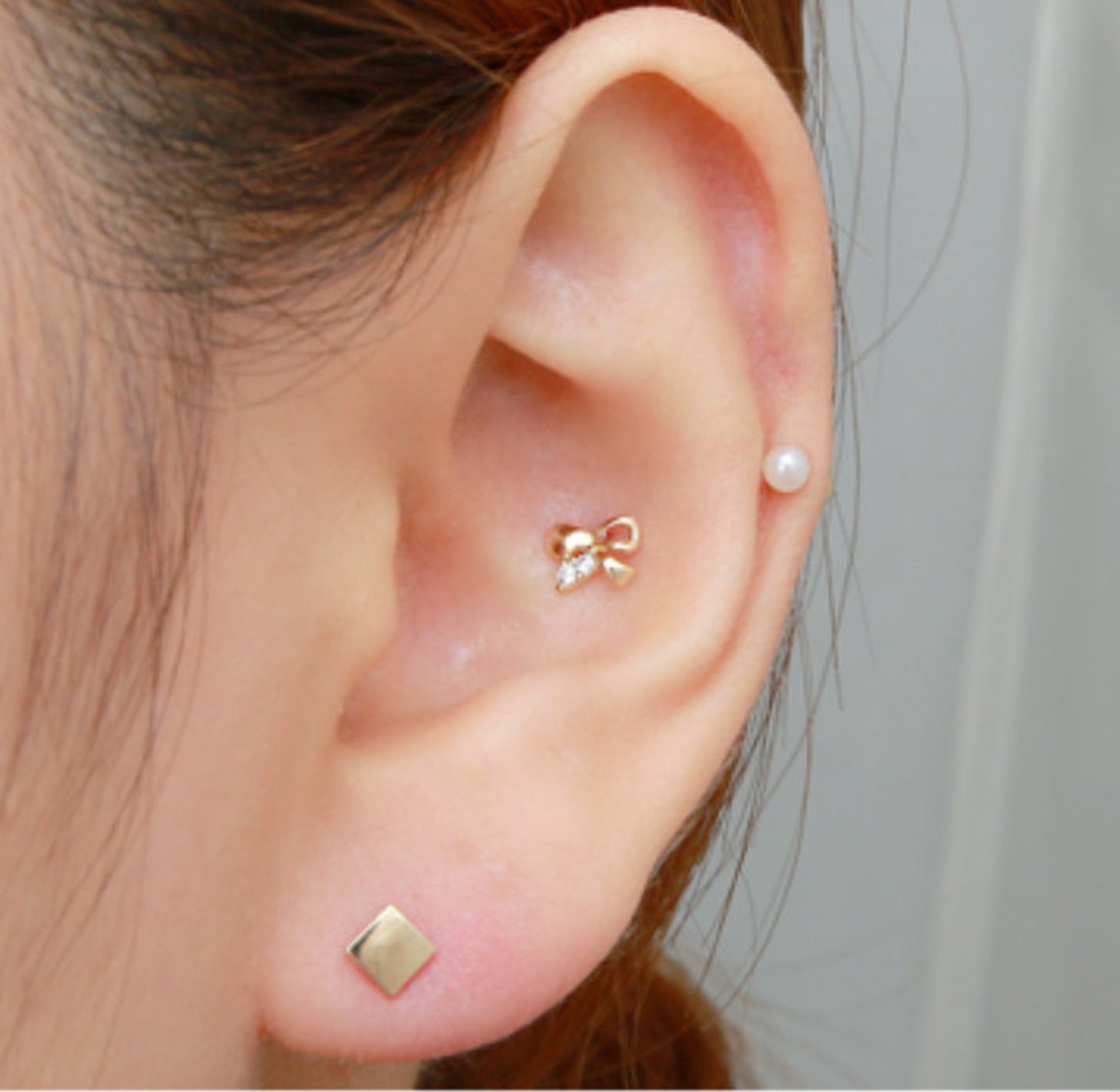 Simple Square 10K Solid Gold Piercing/10k Gold Stud Earring - Etsy