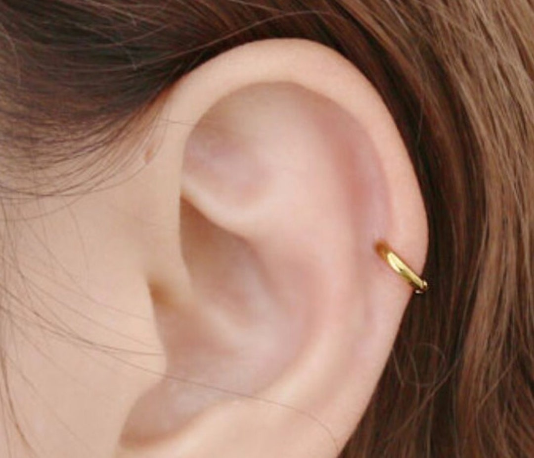 14K Gold Pin Simple Hoop Piercing/cz Hoop Earring /cartilage /tragus ...