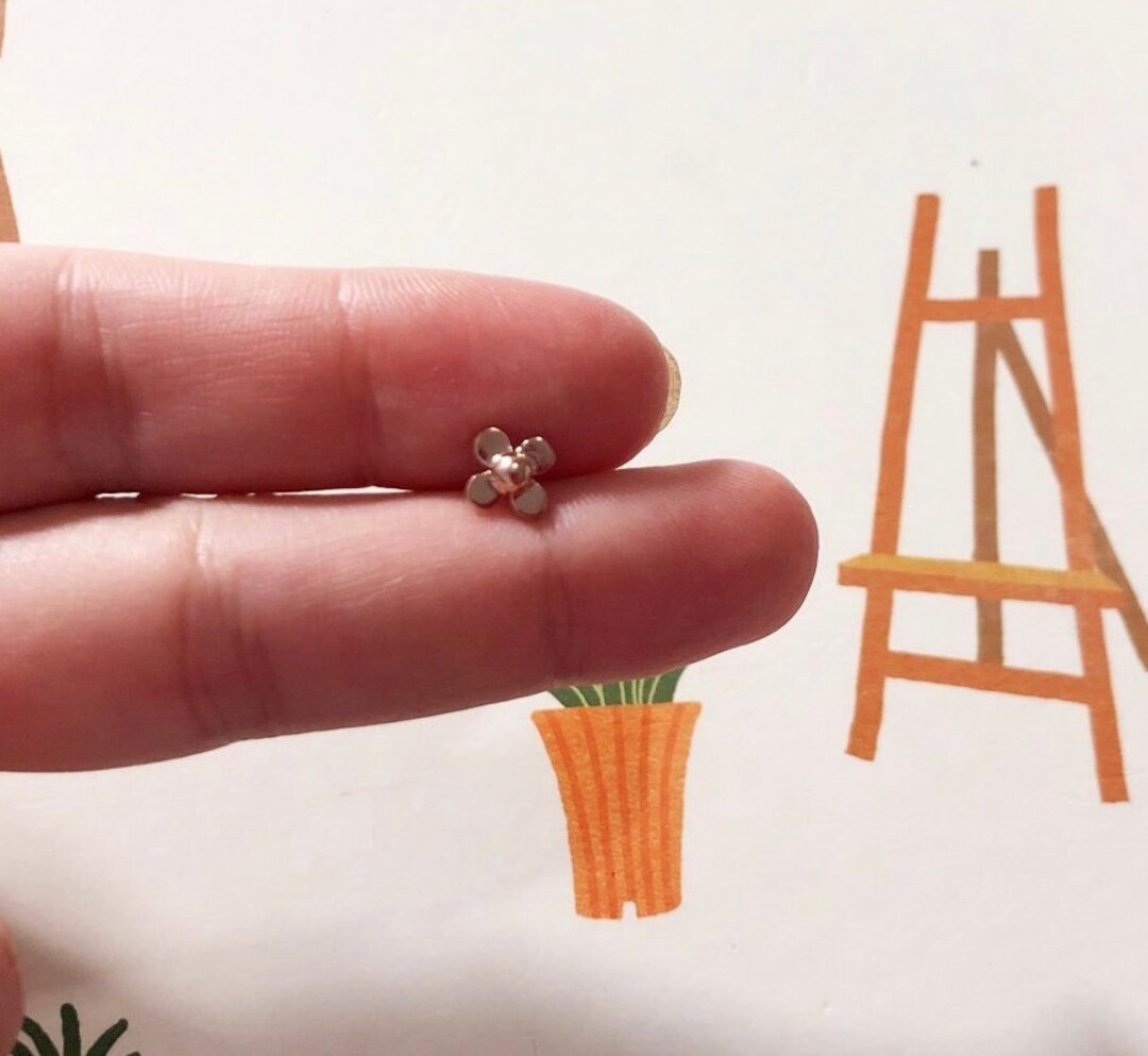 Simple Flower 14K Solid Rose Gold Pin Piercing/14k Gold-pin CZ Stud ...