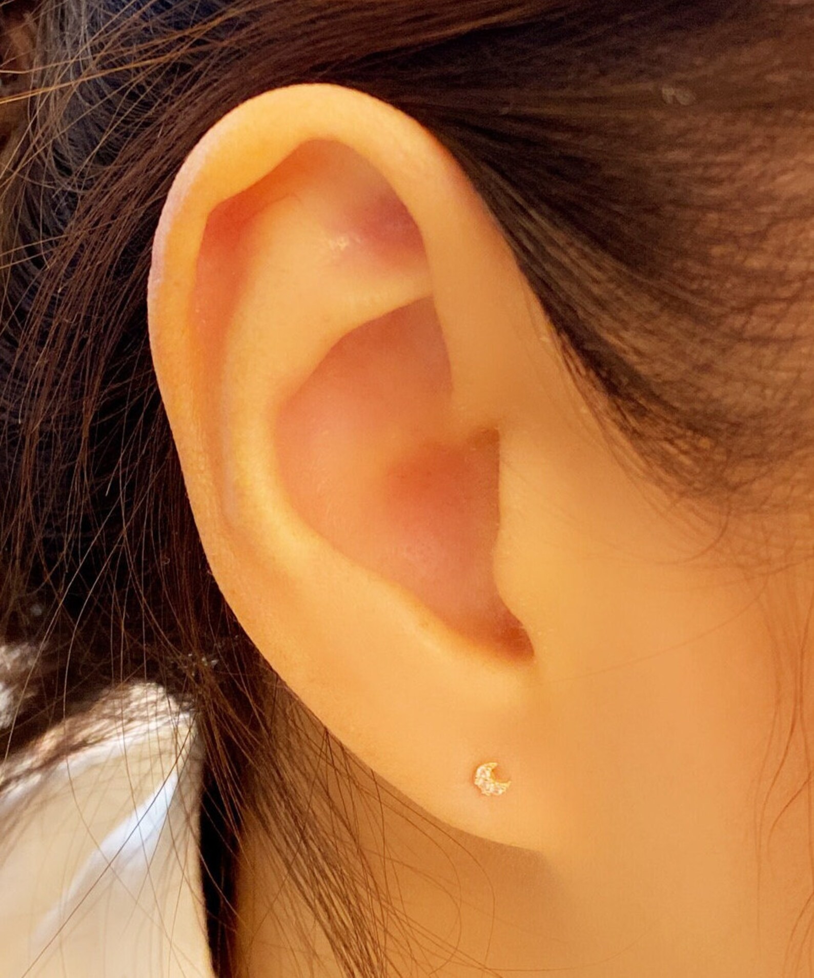 14K Gold CZ Crescent Piercing: Tragus, Helix, Conch Stud - Etsy