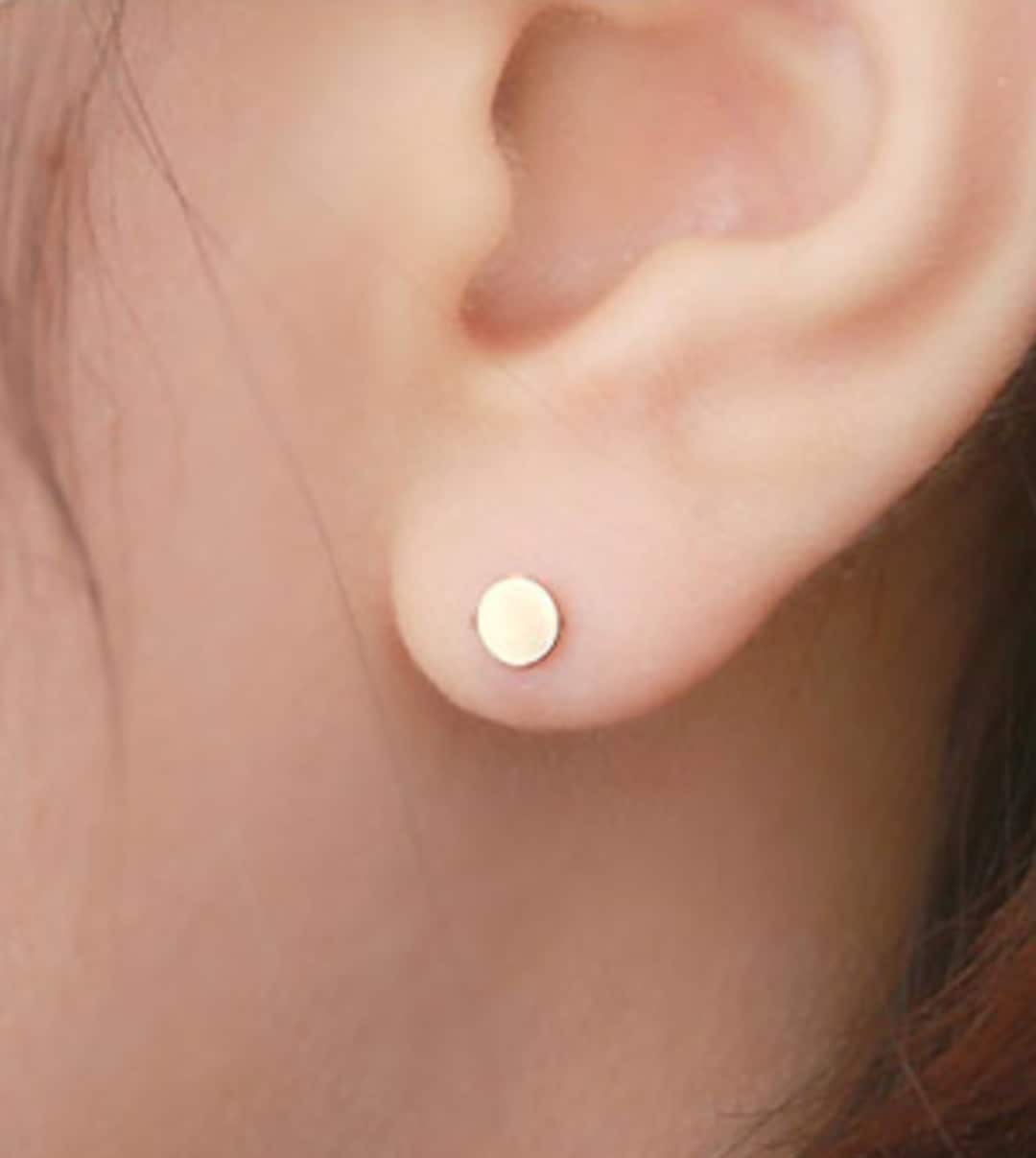 14K Gold Dot Earring, 14K Layered Earring, Dot Stud Earring, 14K Gold ...