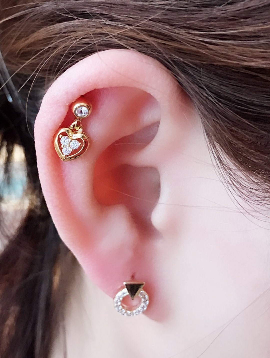 Lovely Heart Dangle Piercing/cartilage Earring/cz Stud Ear Piercing ...