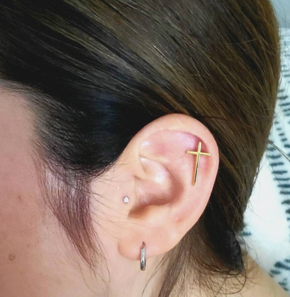 Long Cross Piercing/tragus Stud /conch Piercing/cartilage | Etsy