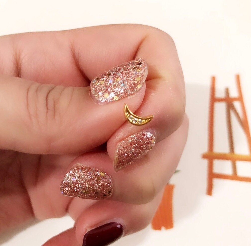 Shiny Crescent moon Piercing/Cartilage earring/Tragus stud | Etsy