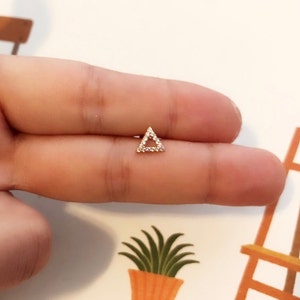 Mid Cubic Triangle 14K Rose Gold Pin Piercing/14k Gold-pin CZ Stud ...