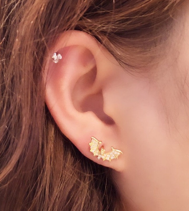Bat Wings piercing/ Cartilage earring/CZ stud ear | Etsy
