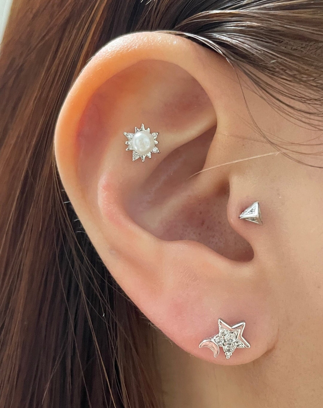 CZ Triangle Piercing, Cartilage, CZ Stud, Stud Earring ,tragus, Helix ...