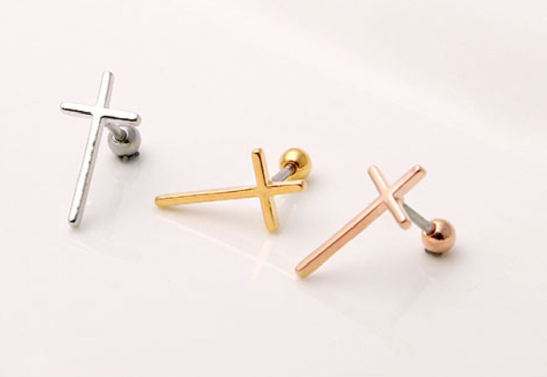 Long Cross Piercing/tragus Stud /conch Piercing/cartilage Earring ...