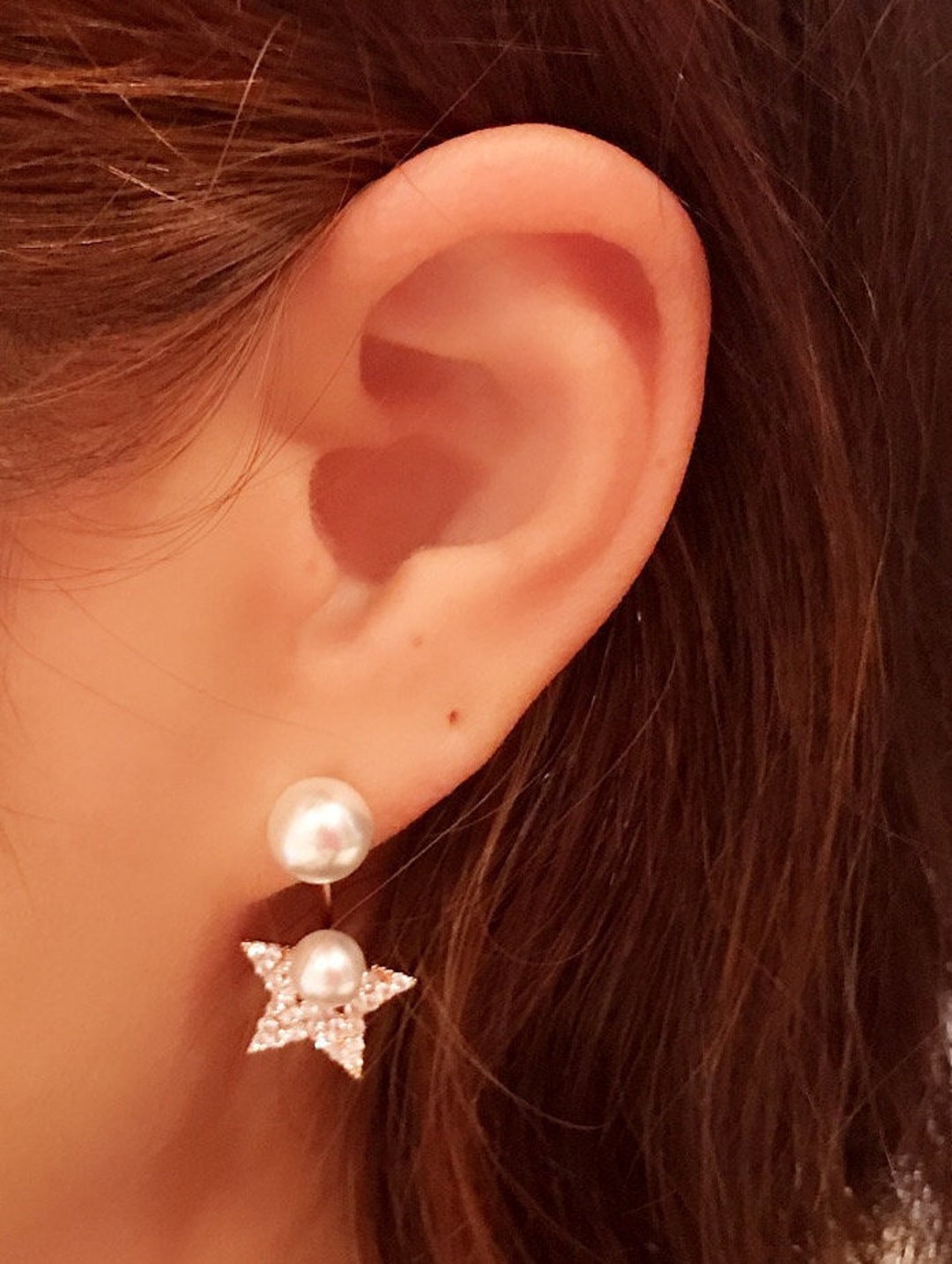 Pearl Star Dangle Earring /unique Back Earring/various Wearing Way ...