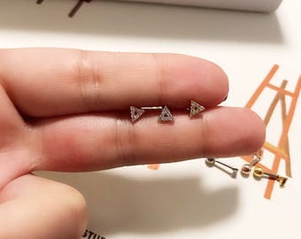 Mid Cubic Triangle Piercing/cartilage Earring/tragus Stud | Etsy