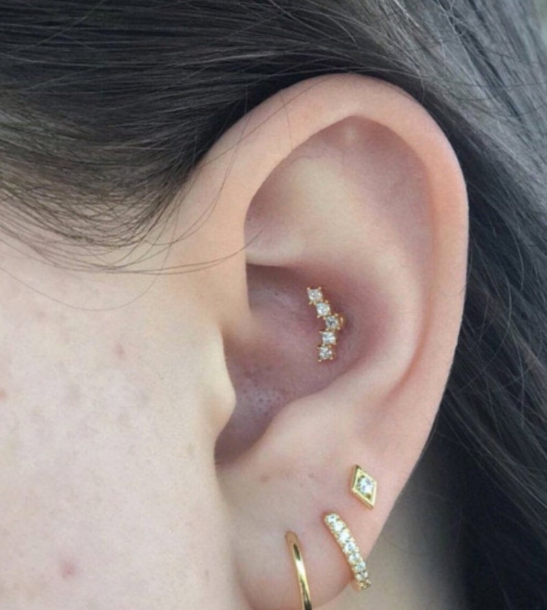 Curved Bar CZ Stud Earring Set: Surgical Steel Conch Piercing - Etsy