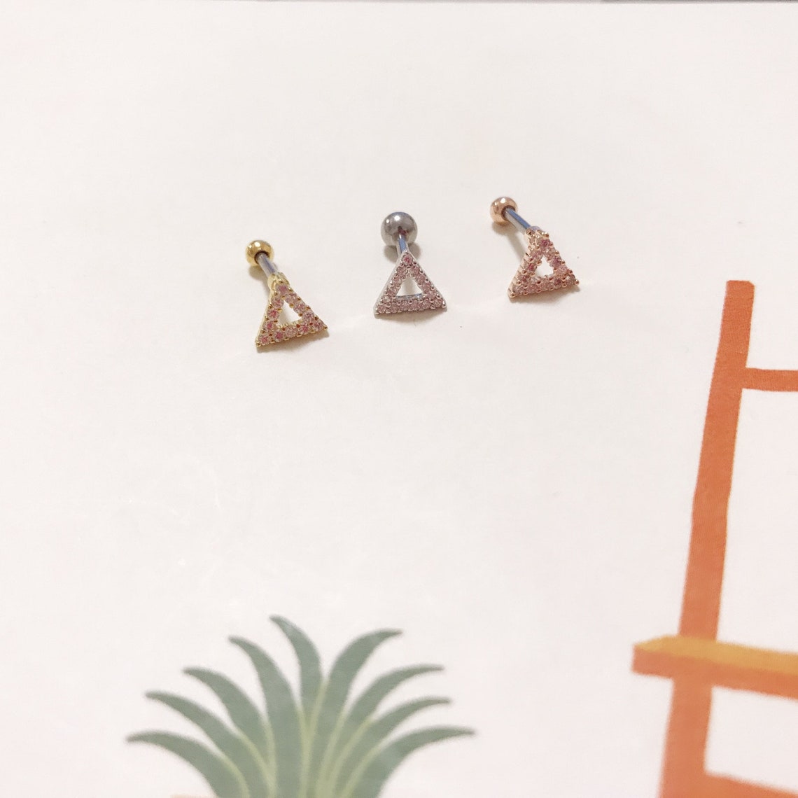 Mid Cubic Triangle Piercing/cartilage Earring/tragus Stud | Etsy