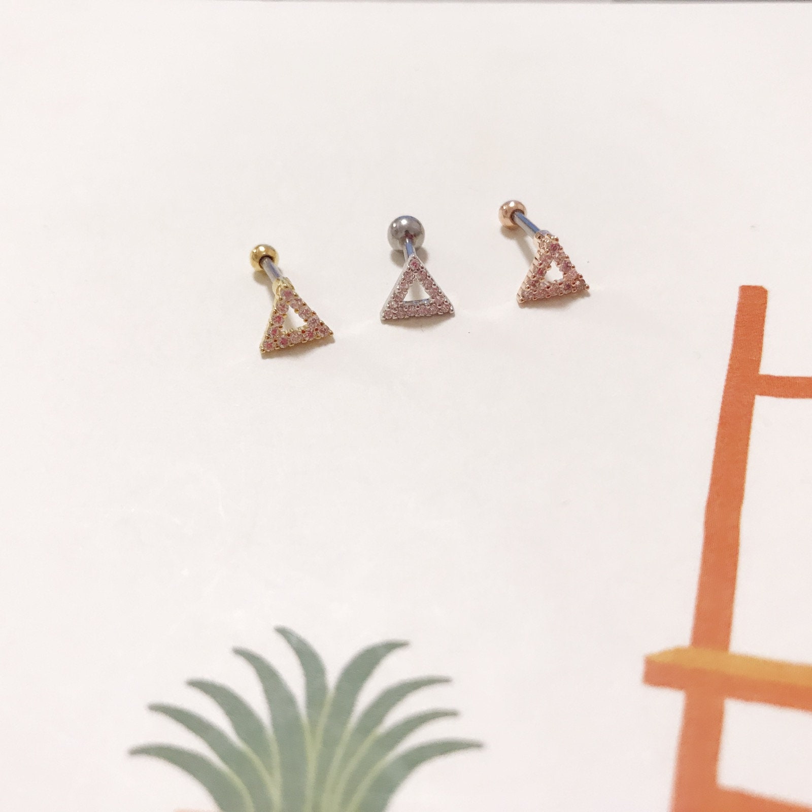 Mid Cubic Triangle Piercing/cartilage Earring/tragus Stud | Etsy