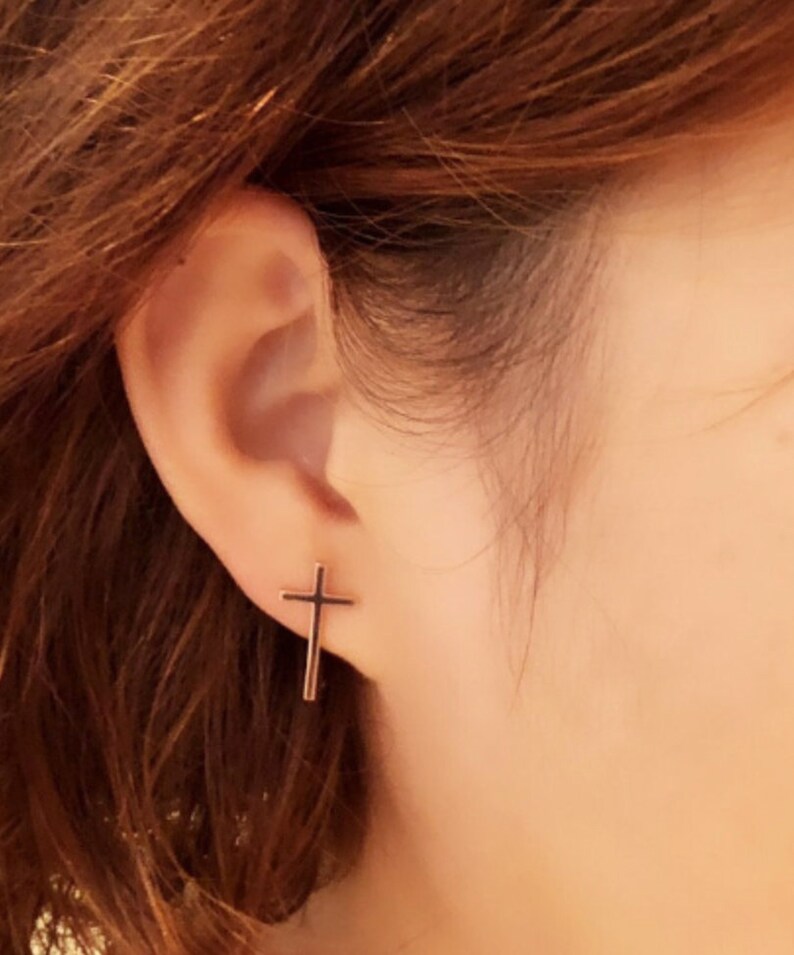 Long cross piercing/Tragus stud /conch Piercing/Cartilage | Etsy