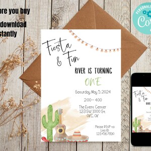 Editable Digital or Printable Fiesta Cactus Birthday Invitation - Etsy