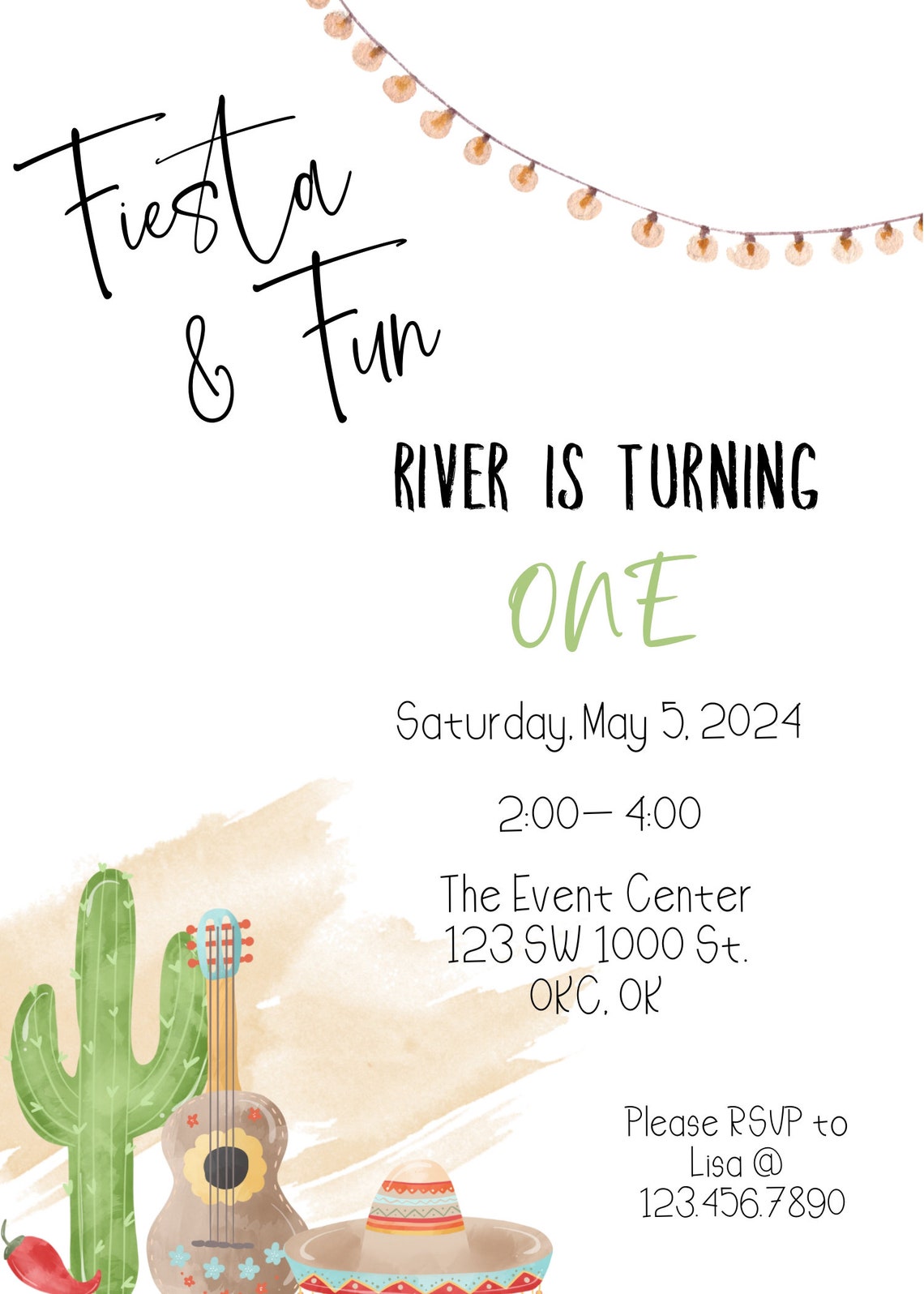 Editable Digital or Printable Fiesta Cactus Birthday Invitation - Etsy