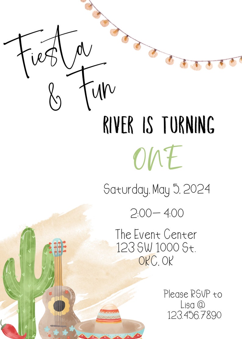 Editable Digital or Printable Fiesta Cactus Birthday Invitation - Etsy