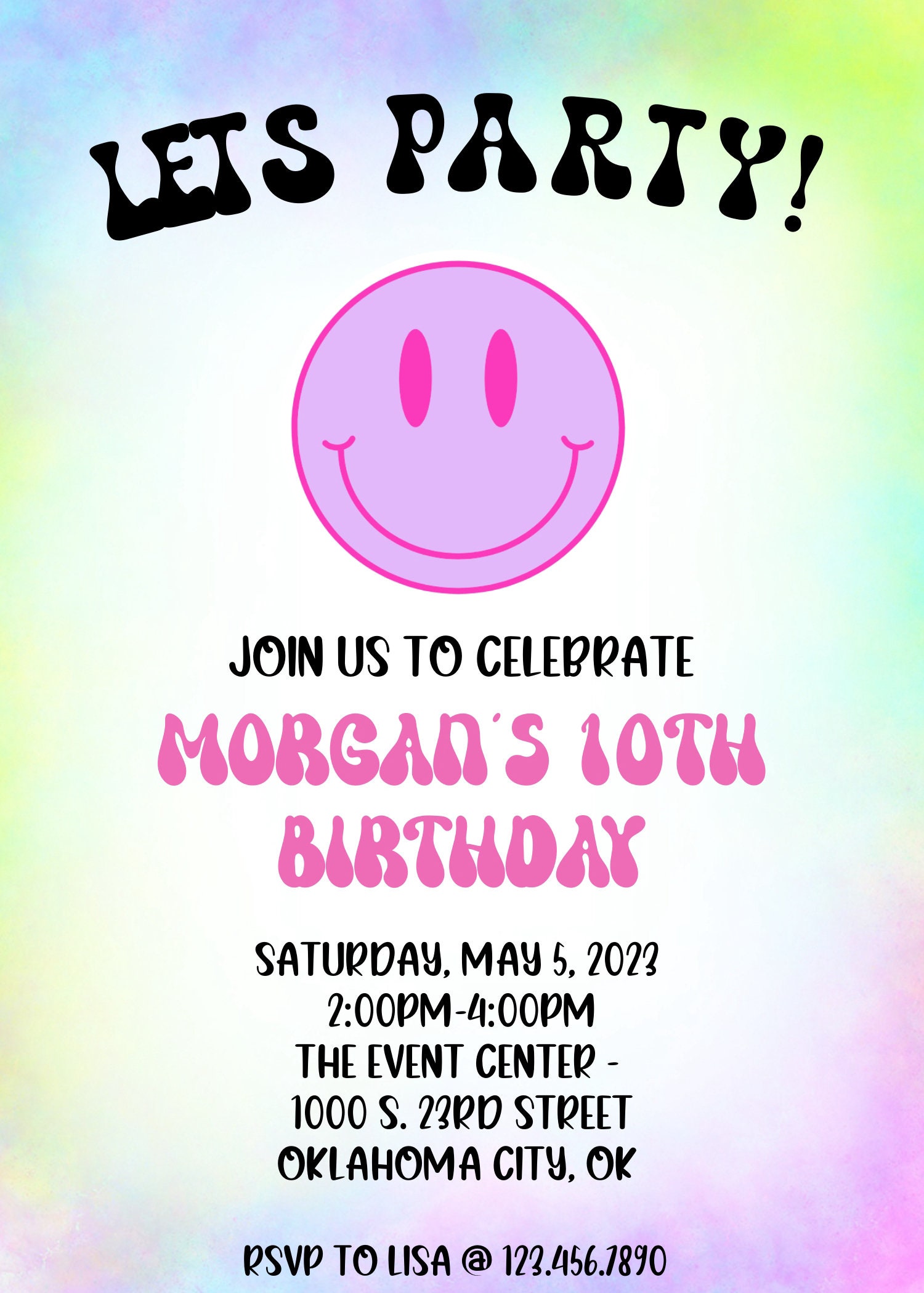 Editable Digital or Printable Retro Smiley Face Birthday Party ...