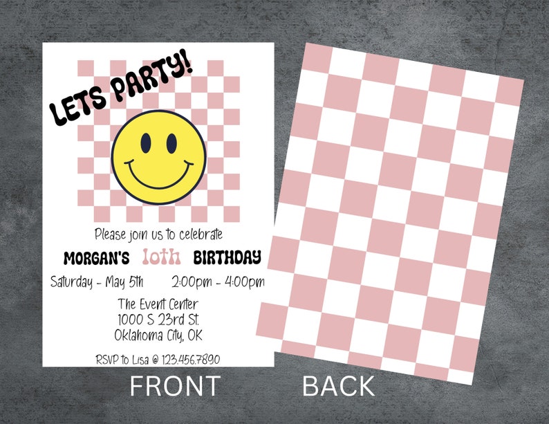 Editable Digital or Printable Smiley Face Retro Birthday Party - Etsy