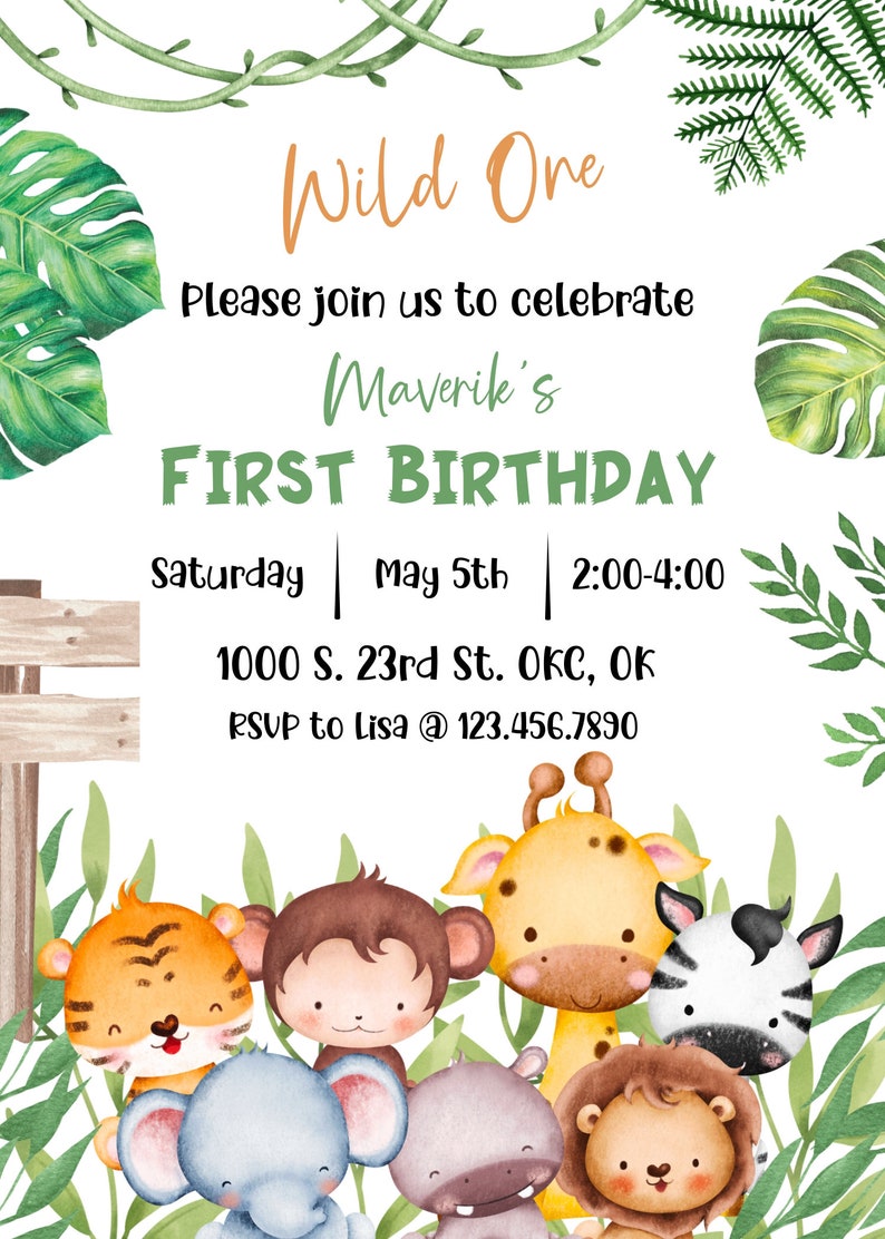 Editable Digital or Printable 1st Birthday Wild One Party Invitation ...