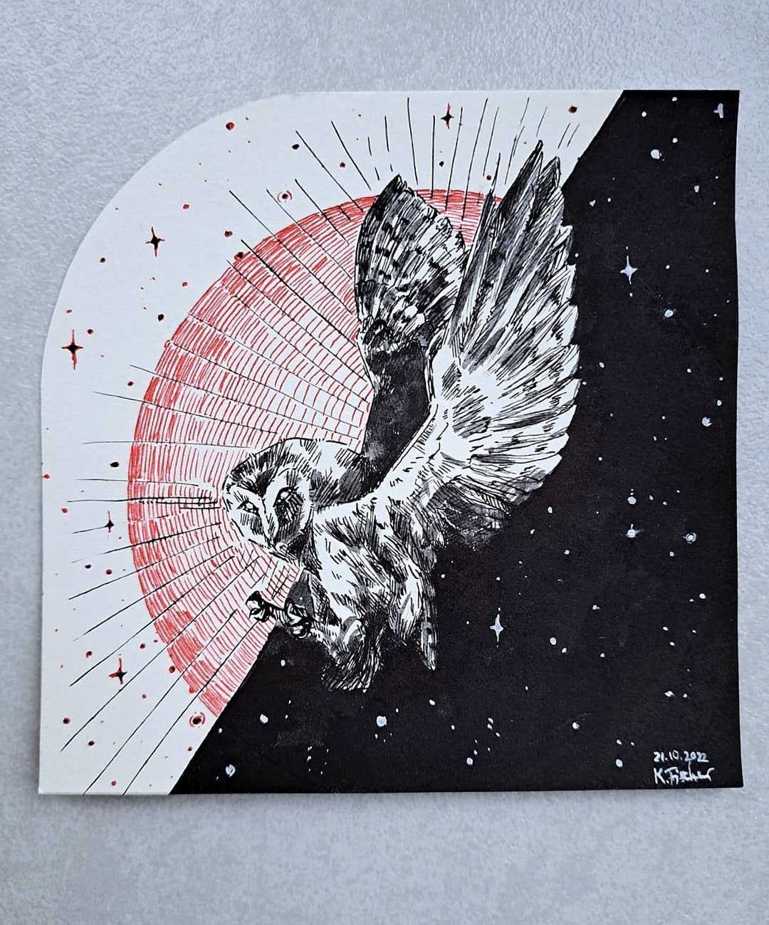 3 Mini Drawings "night", "blessed", "fat Bird" Original - Etsy