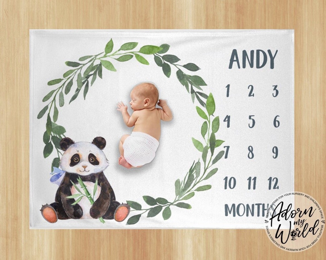 Panda Milestone Blanket, Baby Month Blanket Boy, Panda Nursery Decor ...