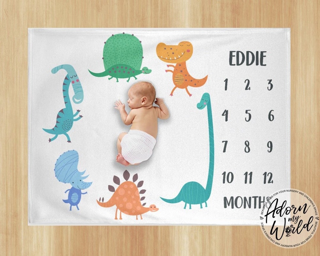 Dinosaur Milestone Blanket, Baby Month Blanket Boy, Dinosaur Nursery ...