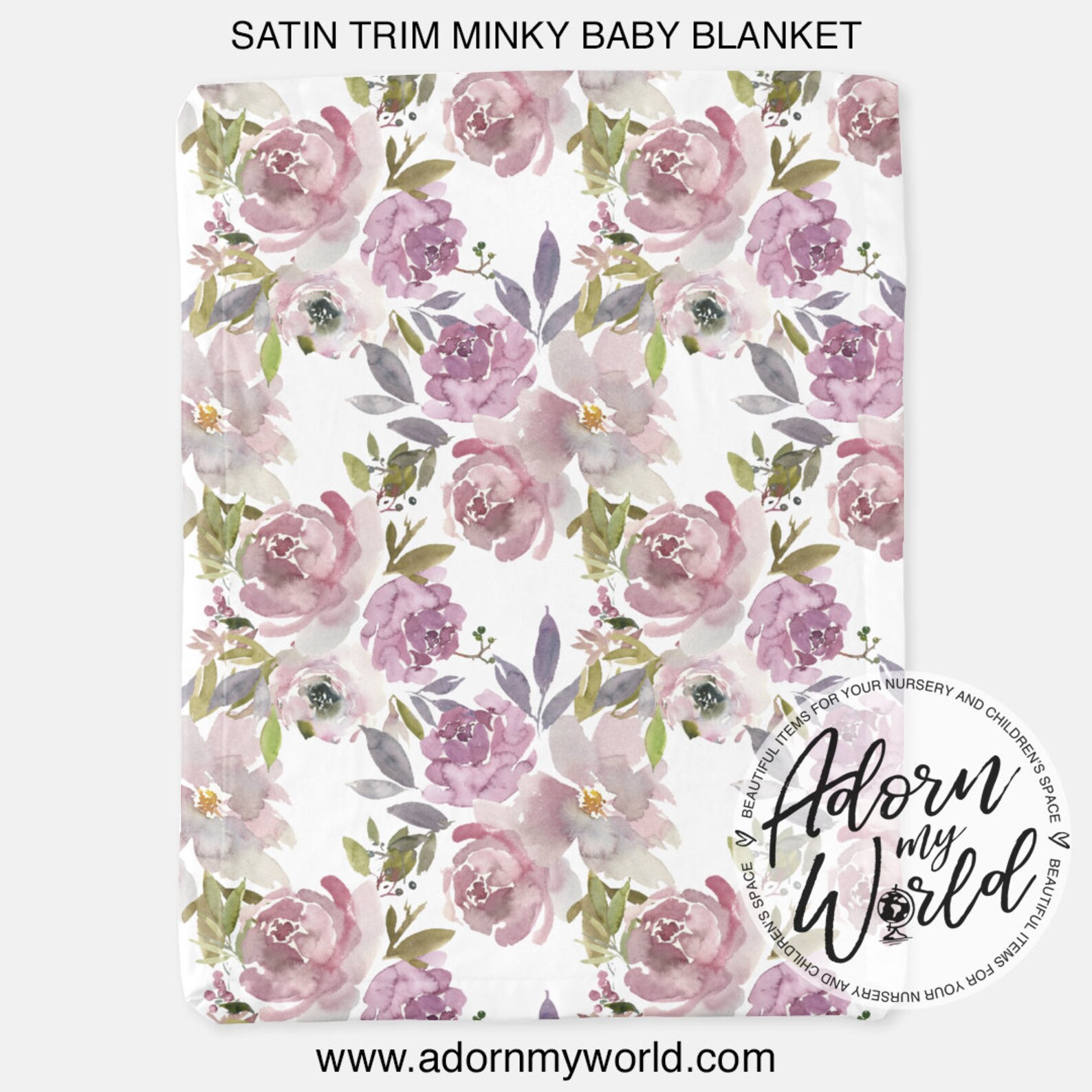 Mauve Floral Baby Blanket Satin Trim Minky Blanket Baby Girl - Etsy UK