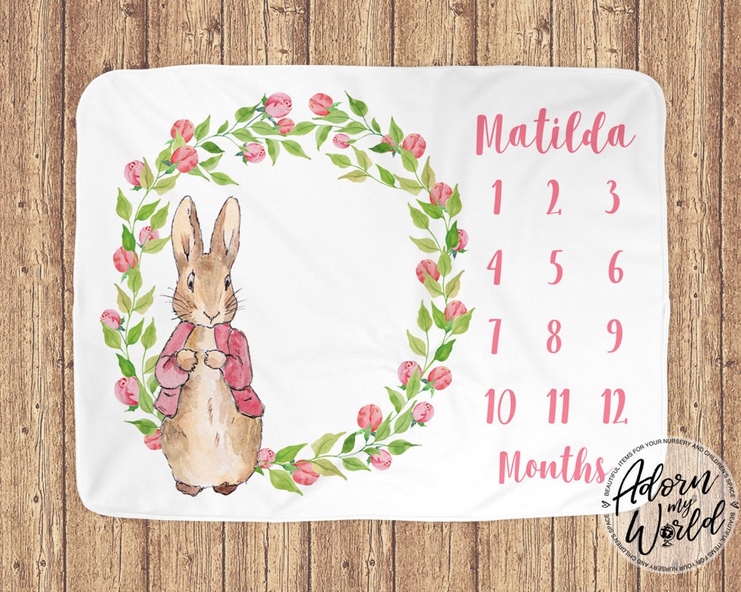 Monthly Milestone Blanket, Pink Bunny Blanket, Baby Girl Blanket, Peter ...
