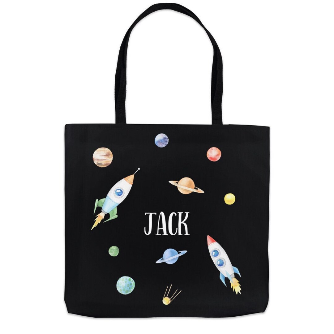 Space Tote Bag Personalised Tote Bag Kid's Bag Name - Etsy
