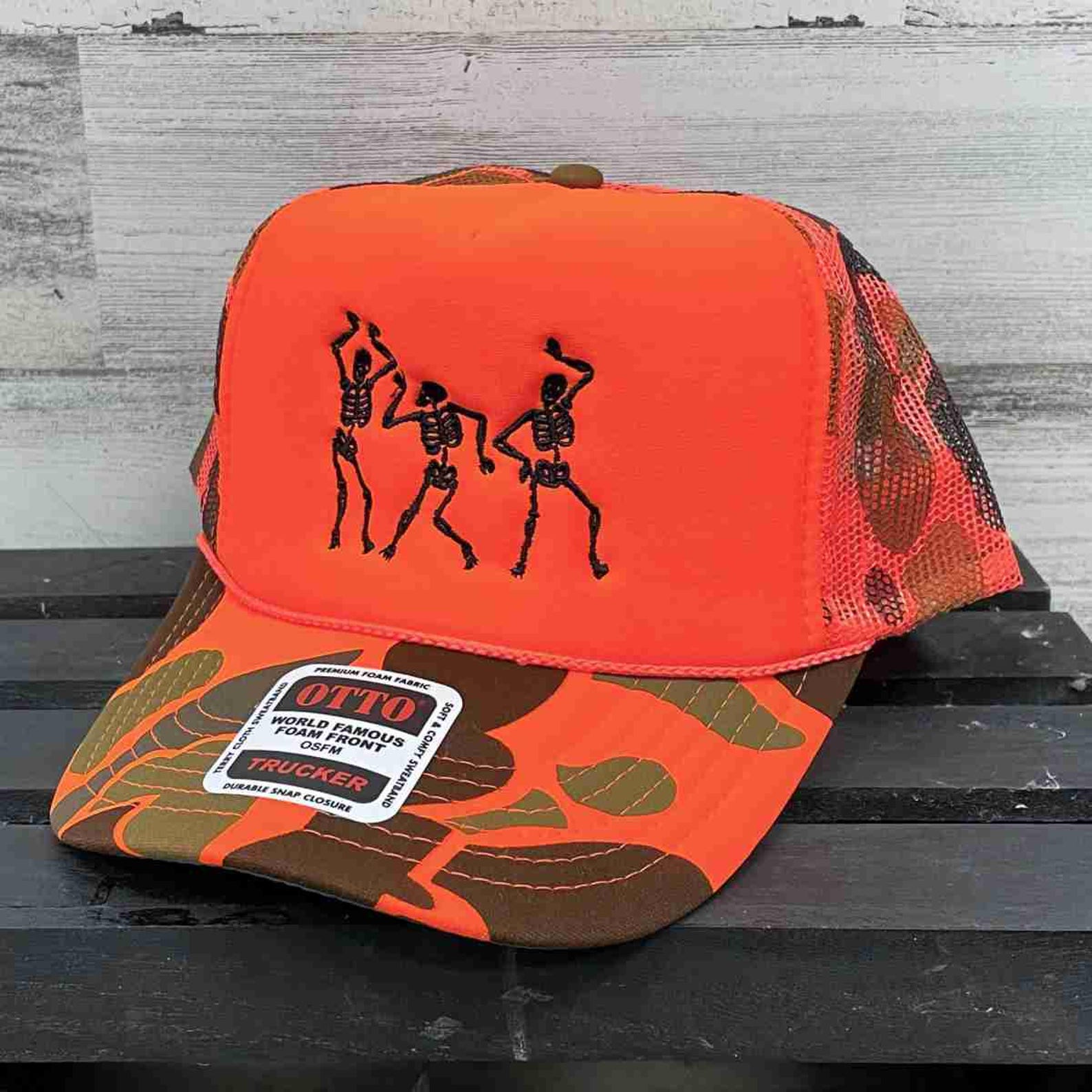 Dancing Skeletons Embroidered Foam Trucker Hat, Otto Cap, Halloween - Etsy
