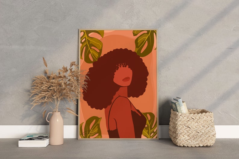 Abstract Minimal Woman Bedroom Decor, Woman Digital Print, Black Woman ...