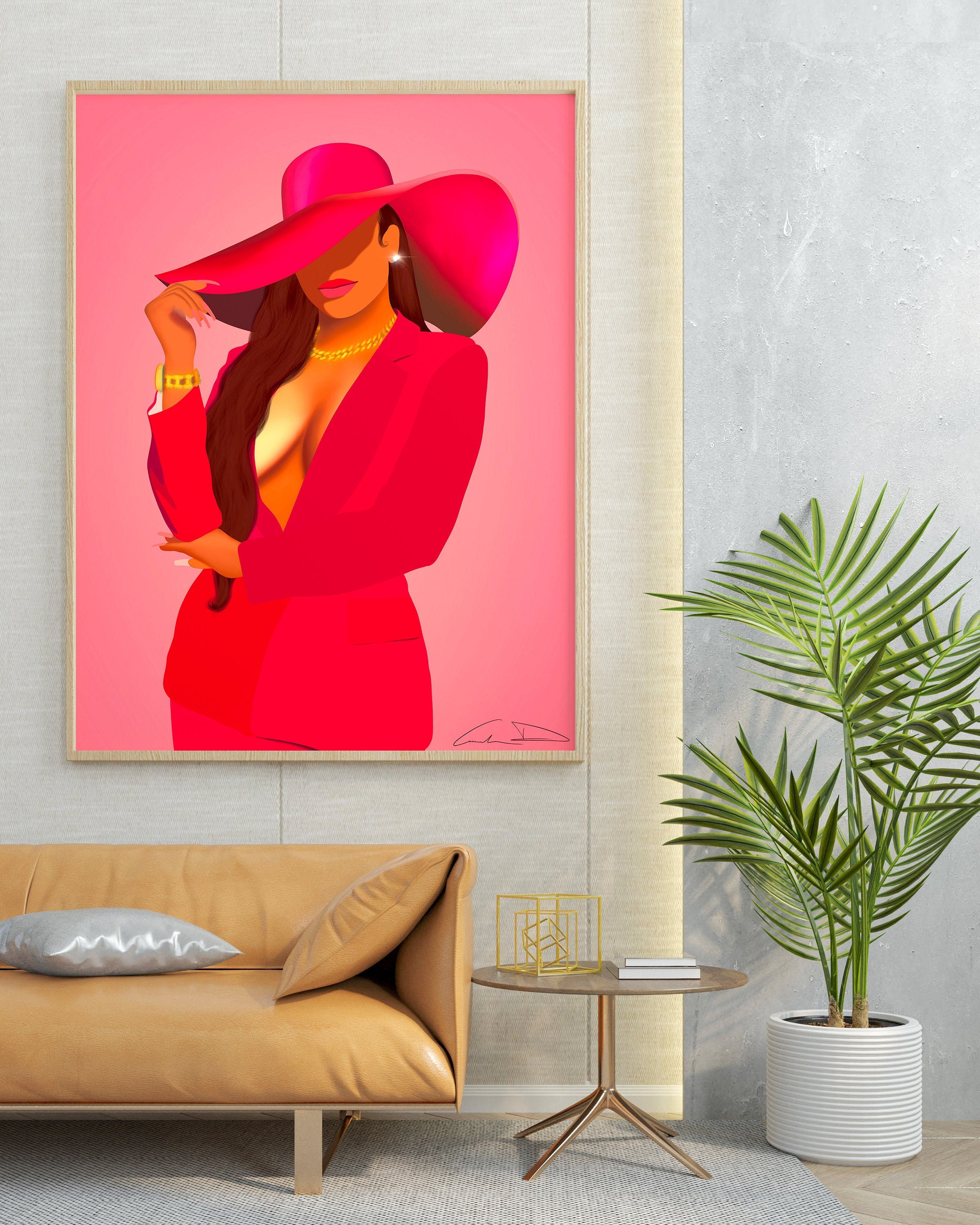 BIG TYME Medium Light Pink Digital Art Print Woman Art | Etsy