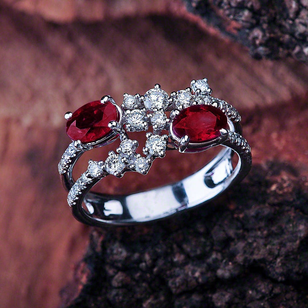 Two-stone Garnet Oval Engagement Ring in 14K White Gold / Garnet ...