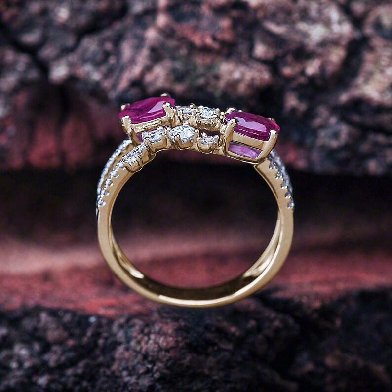 Two-Stone Ruby Oval Engagement Ring in 14K White Gold / Ruby | Etsy