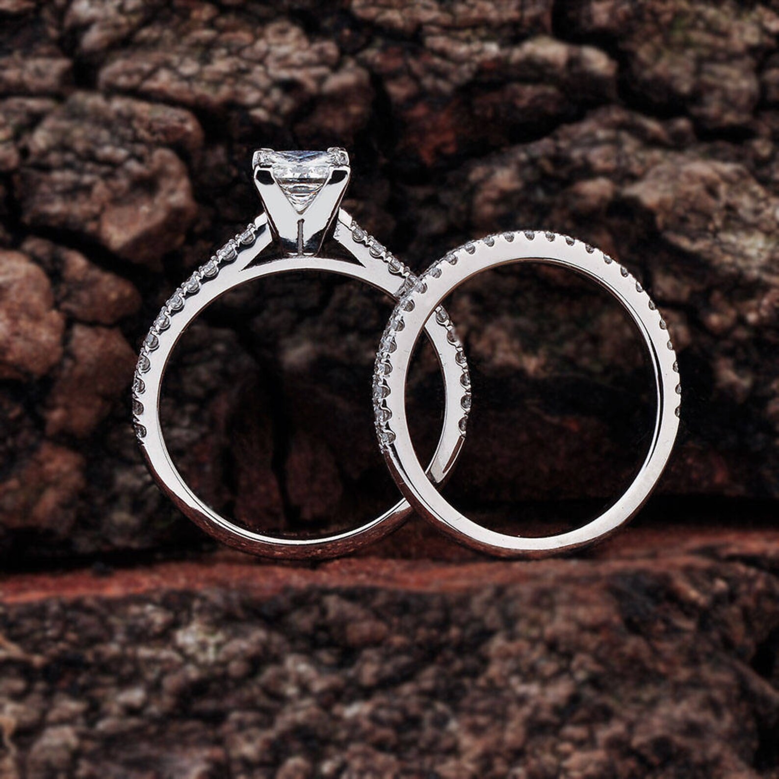 Princess Cut Diamond Bridal Set Rose Gold Princess Cut - Etsy